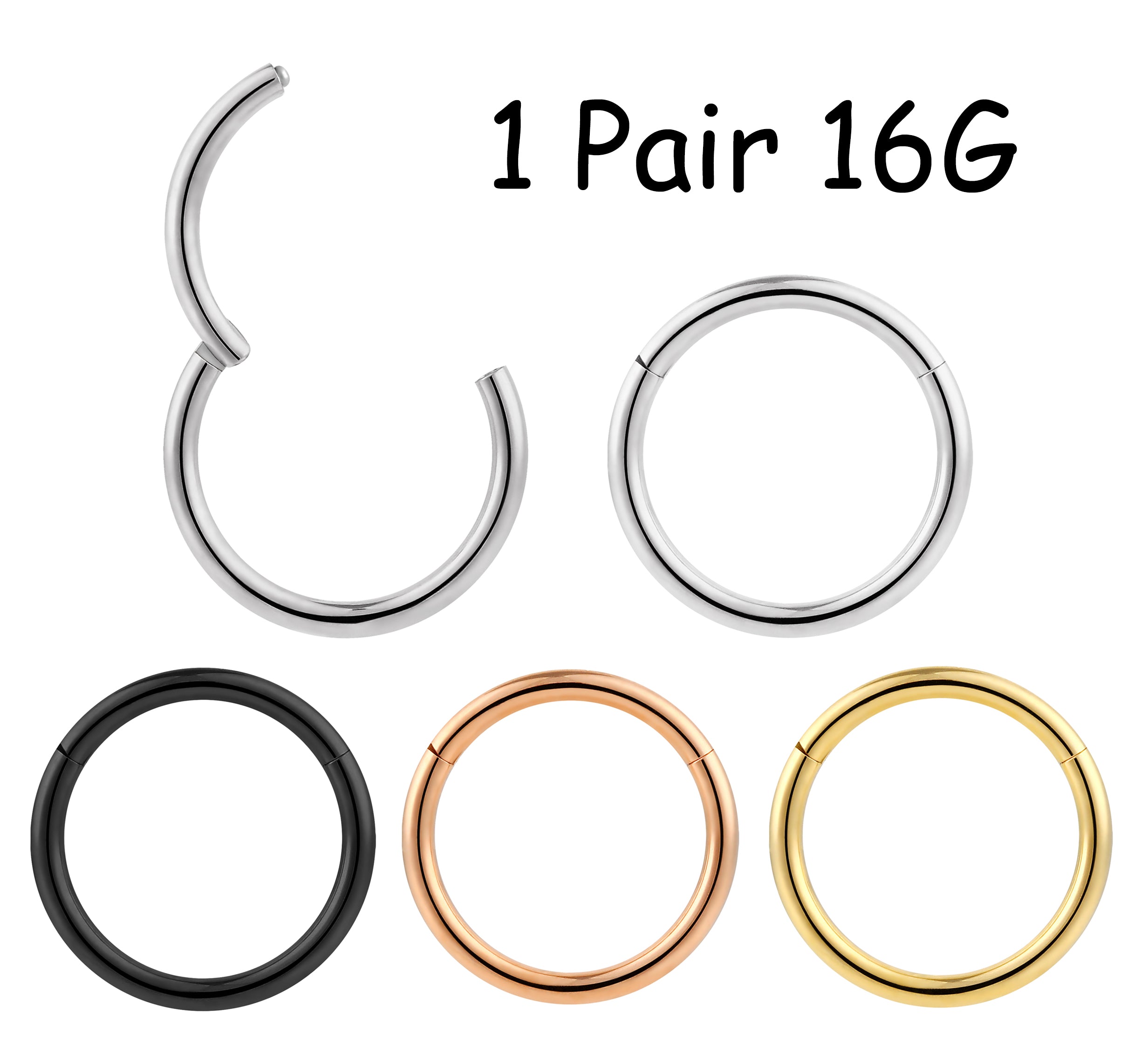 1 Pair 16G Titanium Polished Hinged Hoop Sleeper Earrings 6mm – 16mm ...