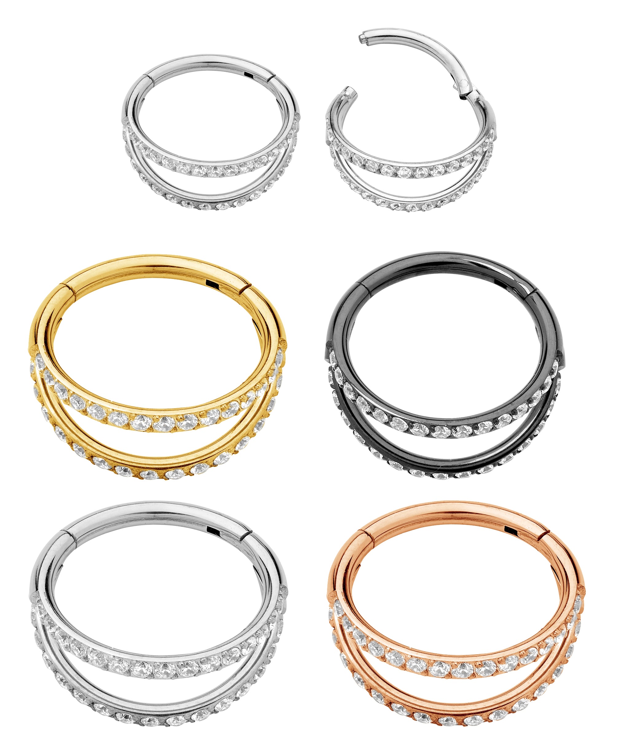 1 Pair 16G Titanium Gem Double Hinged Hoop Sleeper Earrings 8mm 10mm 1 ...